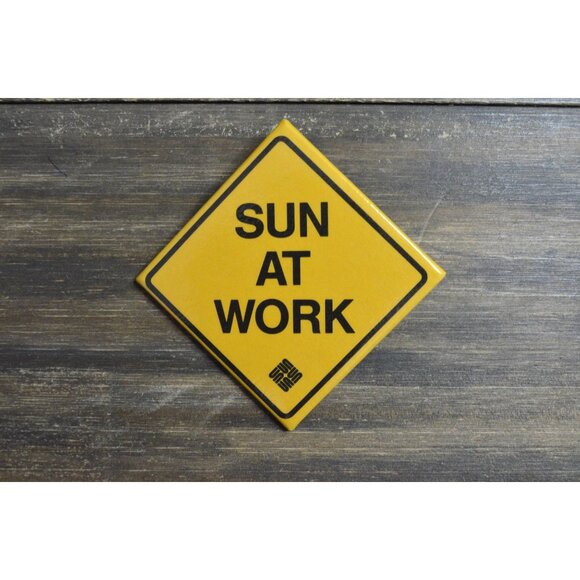 Accessories | Vintage Sun At Work Pin Yellow Black Caution Sign Style ...